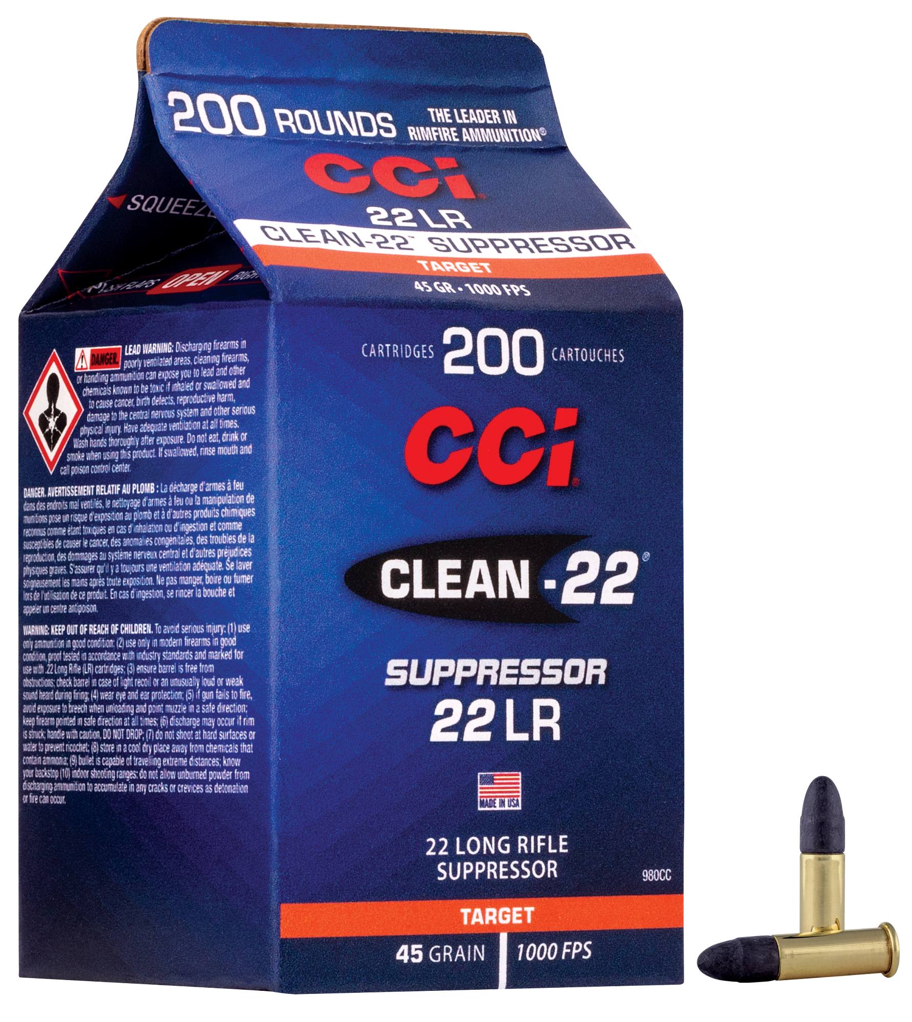Buy Clean-22 Suppressor 22 LR Ammo | 45 Grain, 1000 FPS | CCI Ammunition